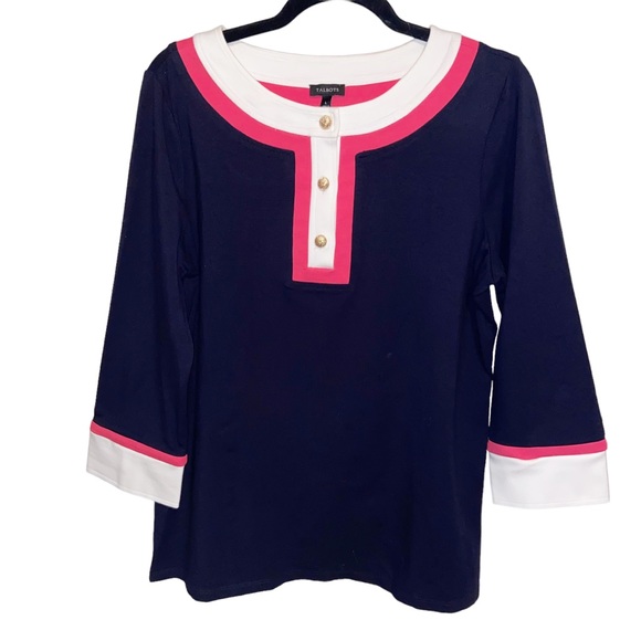Talbots | Tops | Talbots Tunic Top Shirt Womens Large Navy Blue Gold ...